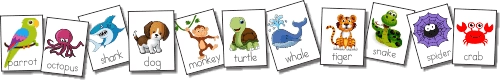 Lotería Animales en Inglés para Imprimir