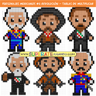 Pixel Personajes Mexicanos 1 - Revolución - Tablas de Multiplicar